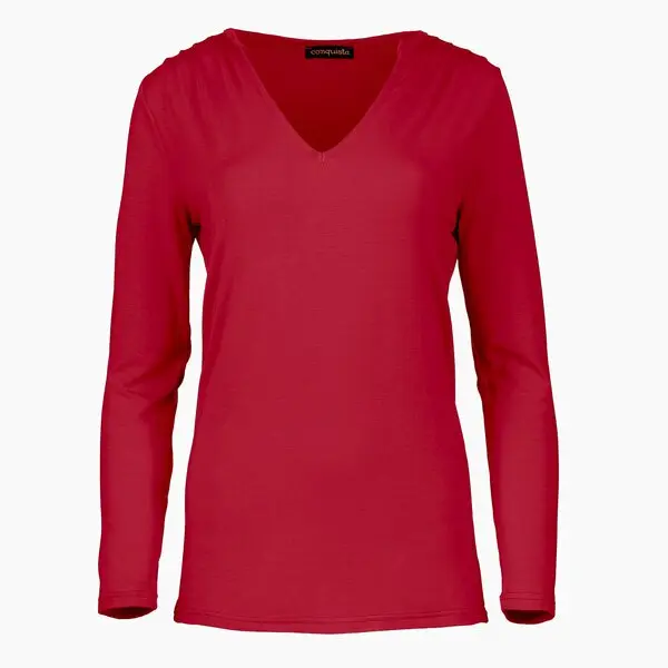 CONQUISTA Jersey V Neck Top - Red