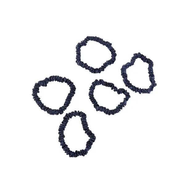 SOFT STROKES SILK Pure Mulberry Silk Skinny Scrunchie Set Of Five In Navy - Blue
