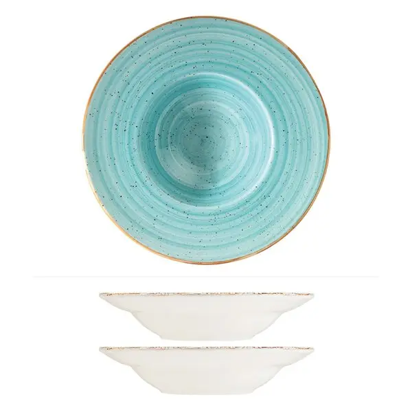Turgla Home Aqua Round Porcelain Salad Entree, Pasta Bowl Set Of Two - Blue