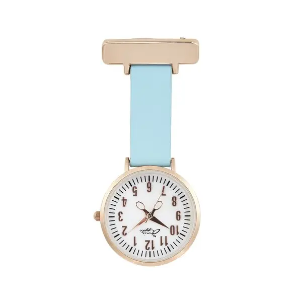 BERMUDA WATCH COMPANY Annie Apple Rose Gold/pearl/ Leather Nurse Fob Watch - Blue