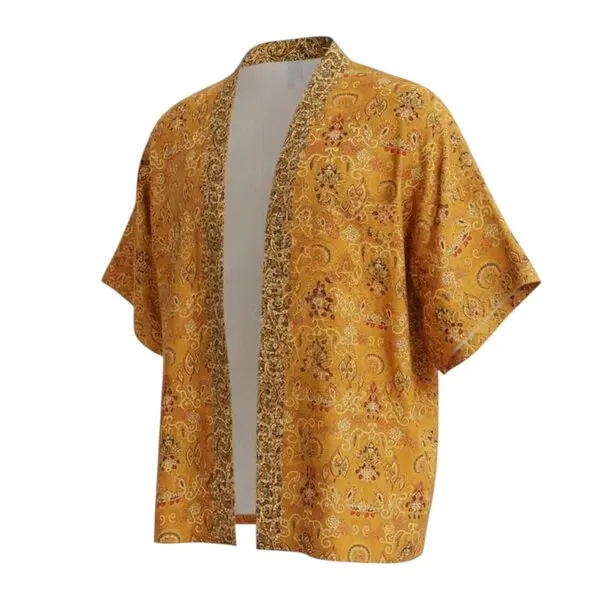 ORIGIN OF HEARTS Sahara Resort Satin Kimono Shirt - Gold