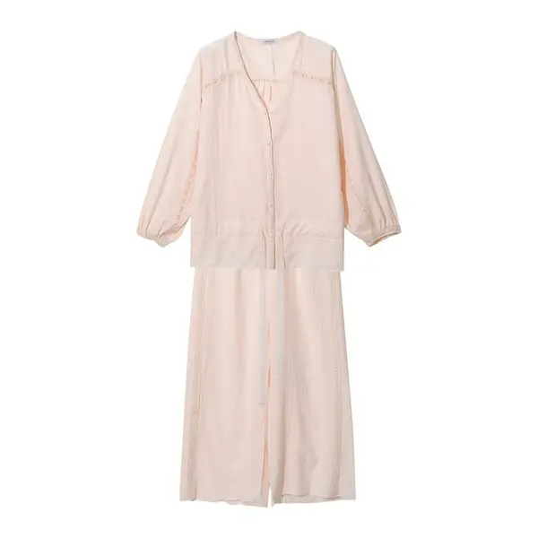 LUNALUZ Jessi Sand-washed Shirt Pajama Set - Orange