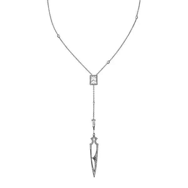 SALLY SKOUFIS White / Black / Silver Shield Necklace With Natural Black Diamond & Made Cz Diamond Stimulant In Sterling Silver & Premium Black Rhodium - White/black/silver