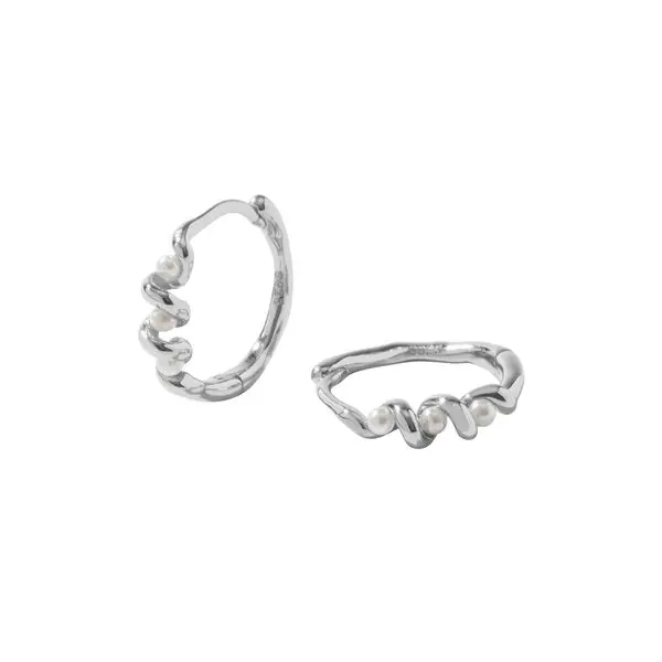 MURU Gaia Pearl Hoops - Silver