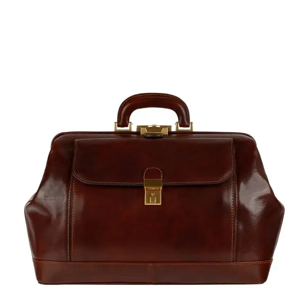 TIME RESISTANCE Large Italian Leather Doctor Bag Hamlet - Brown