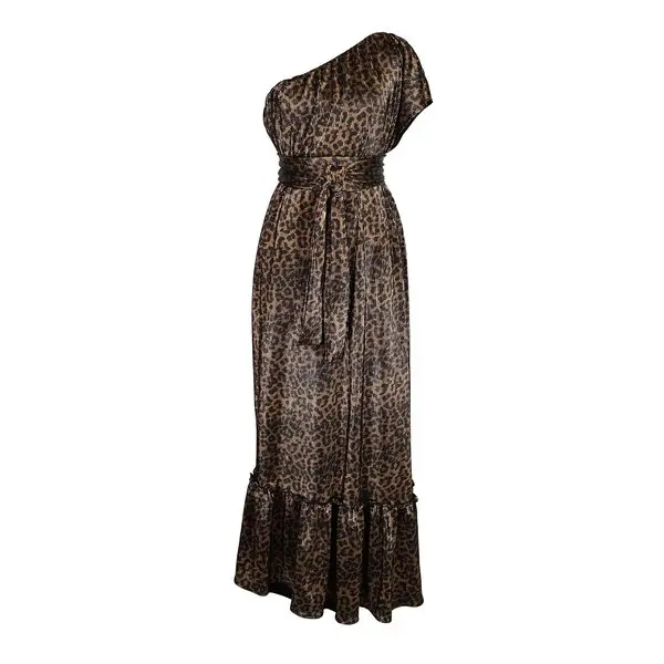 JENNAFER GRACE Panther Slink One Shoulder Maxi Dress - Brown