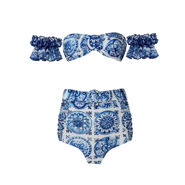 NUR KARAATA Marigold Bleu Blanc Bikini Set - Blue