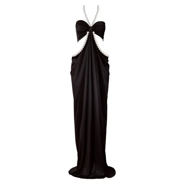 NUR KARAATA Alice Pearl Dress - Black