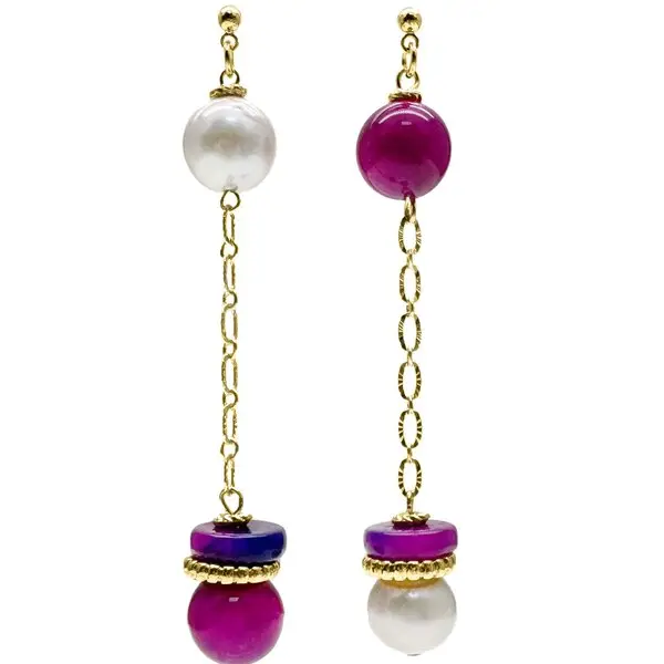 FARRA Gray Freshwater Pearls And Magenta Gemstone Dangle Earrings - Pink
