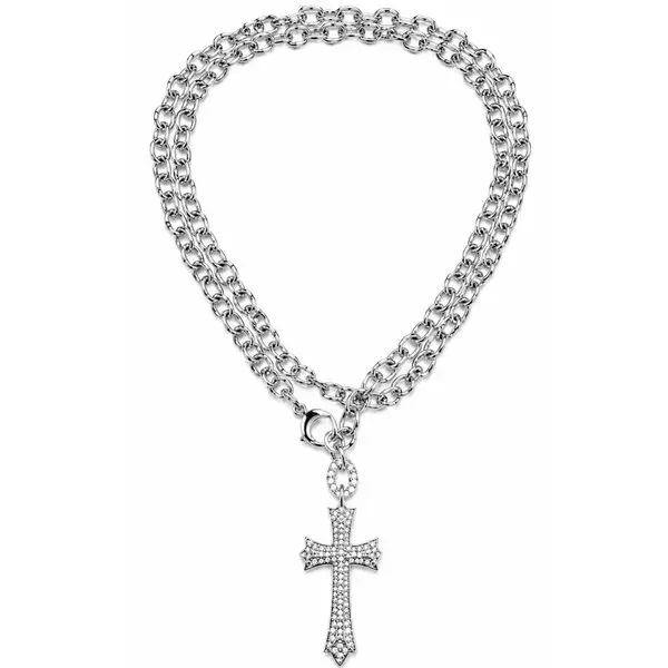 JAGGED HALO JEWELRY Cross Convertible Stainless Steel Necklace White Gold Plated - Silver