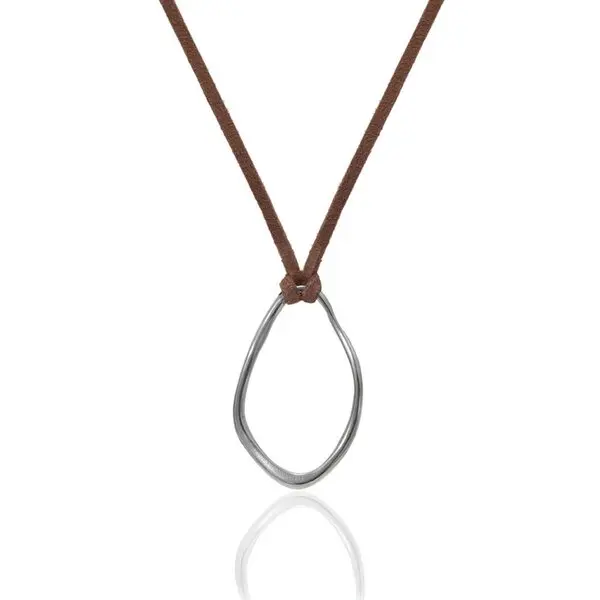 A WEATHERED PENNY Brown / Silver Silver Orb Necklace Light Brown Cord - Brown/silver