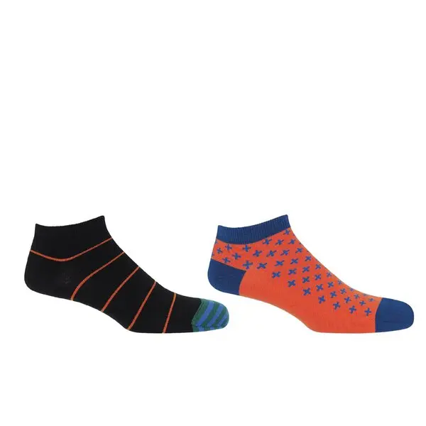 PEPER HAROW - MADE IN ENGLAND Thin Stripe Black & Crosslet Orange Trainer Socks Bundle - Black/orange
