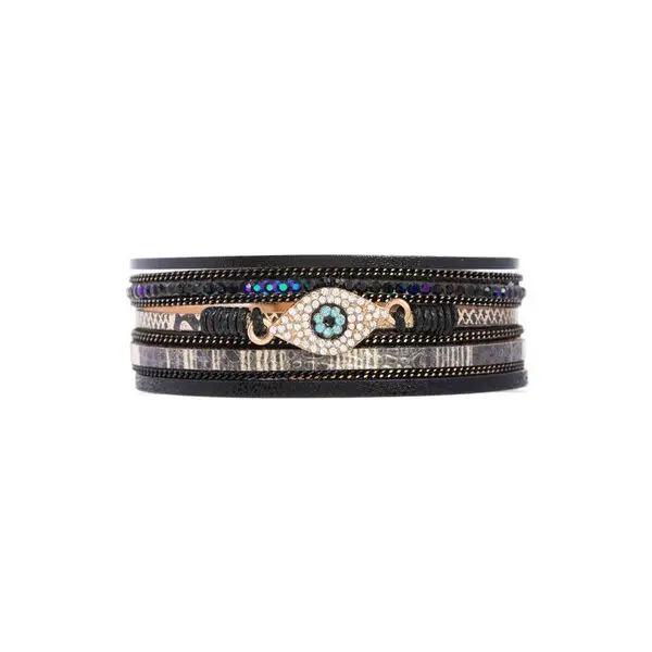Saachi Evil Eye Leather Metallic Bracelet - Black