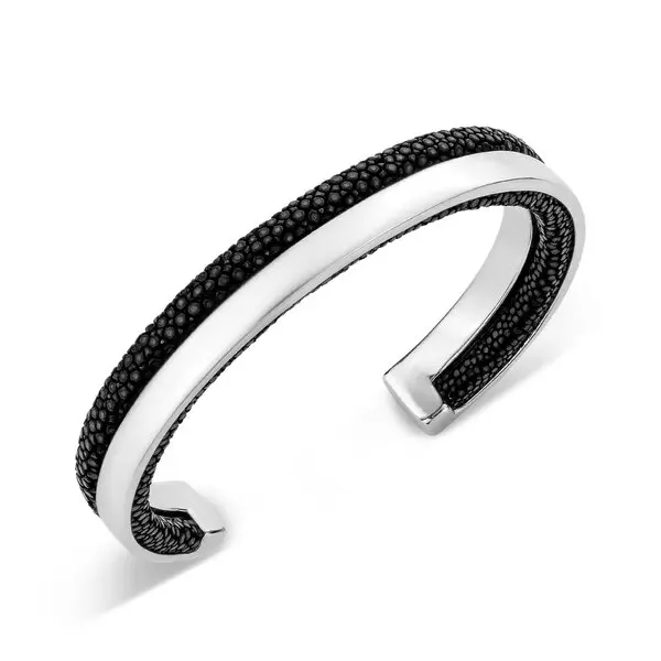 SALLY SKOUFIS Black / Silver Infinito Cuff With Galuchat Noir With Sterling Silver - Black/silver