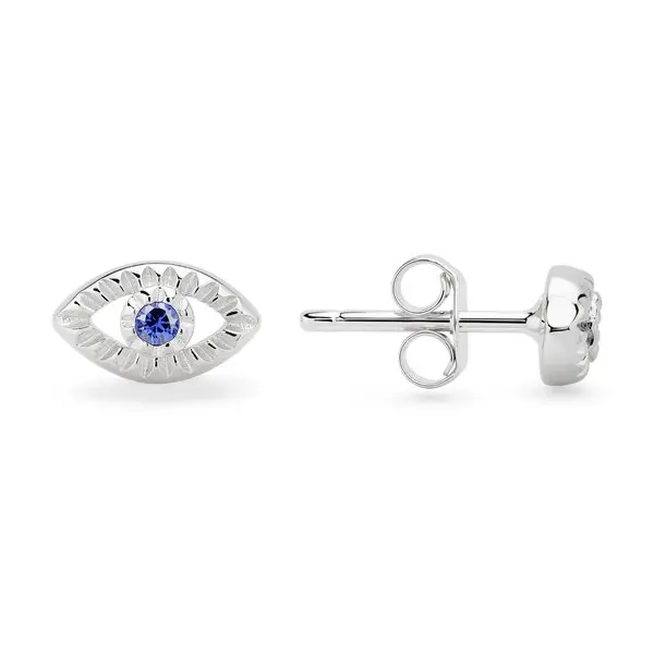 KYLIE HARPER Petite Diamond-cut Evil Eye Stud Earrings In Sterling - Silver