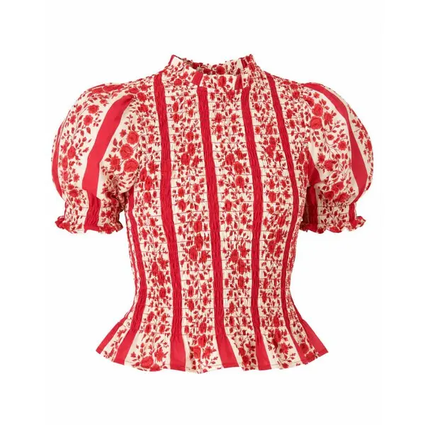 Mind Traveler Chia Floral Short-sleeved Blouse - Red