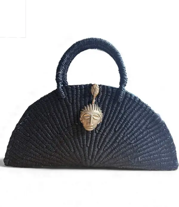 SOKONA Small Kongo Half-moon Handwoven Bag Midnight - Black