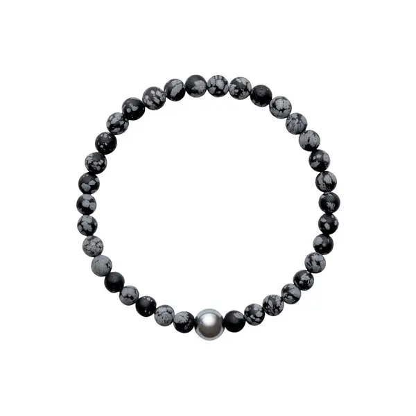 ORA PEARLS Black / White / Grey Aro Tahitian Pearl & Snowflake Obsidian Bracelet - Black/white/grey