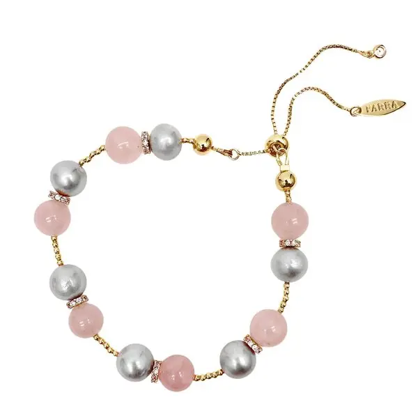 FARRA Rose Quartz And Gray Freshwater Pearls Adjustable Bracelet - Pink