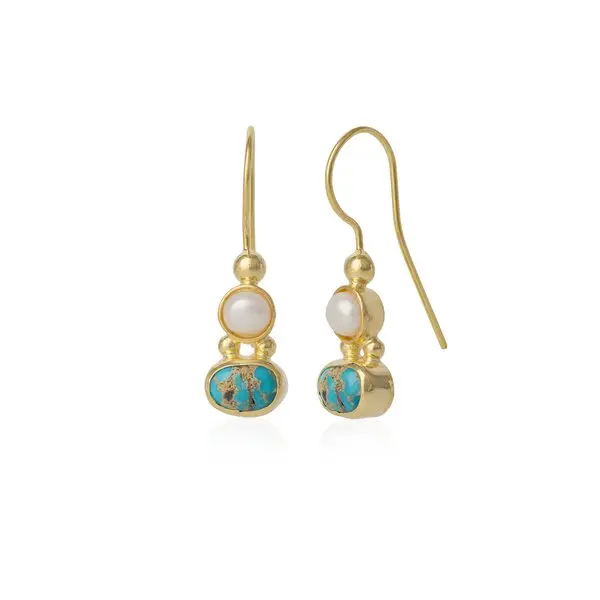 SPERO LONDON Turquoise Authentic Sterling Silver Drop Plated Earring - Gold