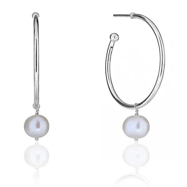 KAIZARIN White / Silver Silver Hoop With Pearl Drop June Birthstone - White/silver