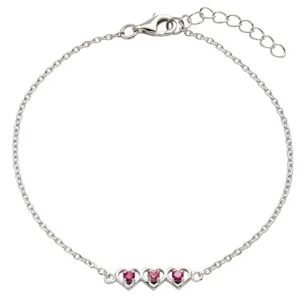 BELINDA JEWELZ Silver / Pink Ruby Triple Heart Bracelet - Silver/pink