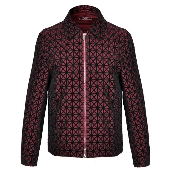 DAVID WEJ Kensington Luxury Velvet Jacquard Aviator Jacket Wine - Red