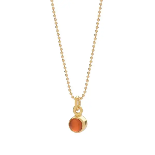 NELLOU JEWELLERY Carnelian Birthstone Necklace – July Gem Dot In Gold Plated Sterling Silver - Yellow