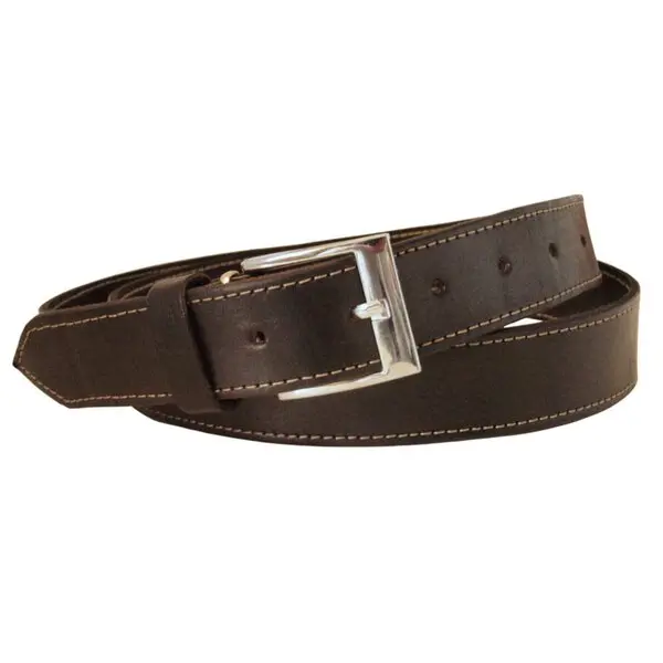 BERBER LEATHER Leather Belt With White Stitching Narrow Width - Black