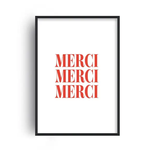 FANCLUB Merci French Slogan Giclée Art Print A3 - Red