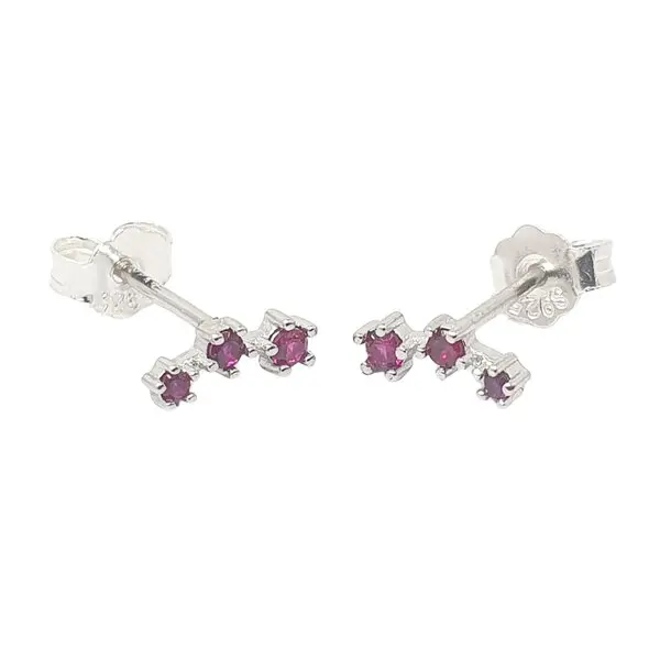 HARFI Red / Silver Minimalist Ruby July Birthstone Climber Silver Earrings - Red/silver