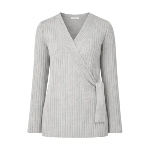 NUVV COLLECTION Side-tie Wool Knit Sweater V Neck Italian Yarn - Grey