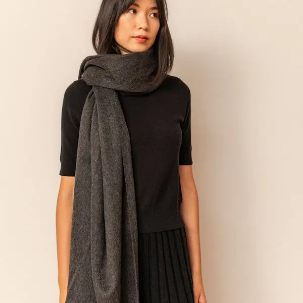 BEL CASHMERE Cashmere Stole With Fringes Dark - Grey