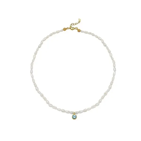 LINYA JEWELLERY Cosmic Small Pearl Zodiac Necklace Sky Birthstone - Blue