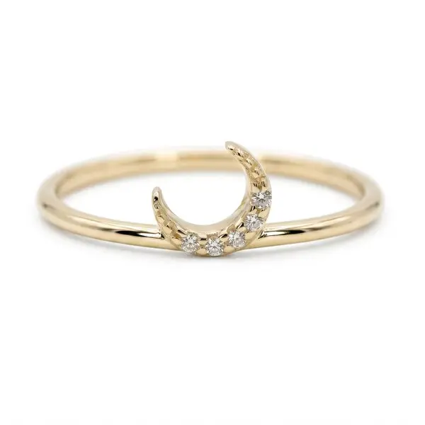 MELT'M JEWELRY 14k Diamond Crescent Moon Ring, Pavé Stackable Ring - Gold