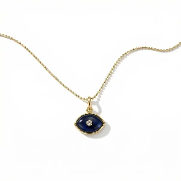 HEATHER HAWKINS Evil Eye Pendant Gold-filled Ball Chain Necklace Iolite - Blue