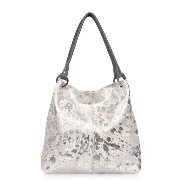 OWEN BARRY Cowhide Shoulder Bag Dudley Silver Acido - Grey