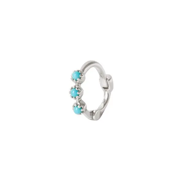 ZOHREH Mini Turquoise Trilogy Huggie Hoop Earring Sterling Silver - Blue