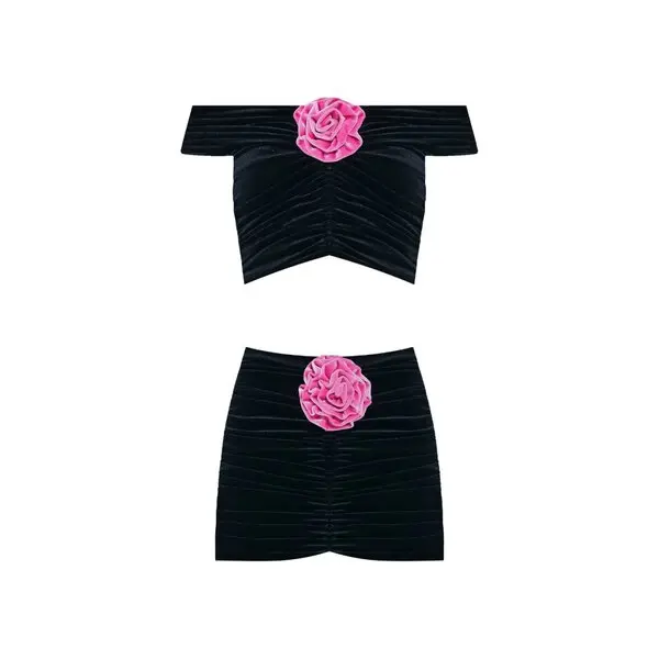 NUR KARAATA Castille Top & Skirt Set - Black