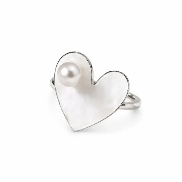 SILVER MOON Silver / White Pearl Ray Sterling Silver Ring - Silver/white