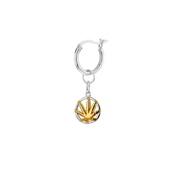 TRUE ROCKS 2tone Mini Happy Leaf Sterling & 18kt Gold Plate Detail On Hoop - Silver