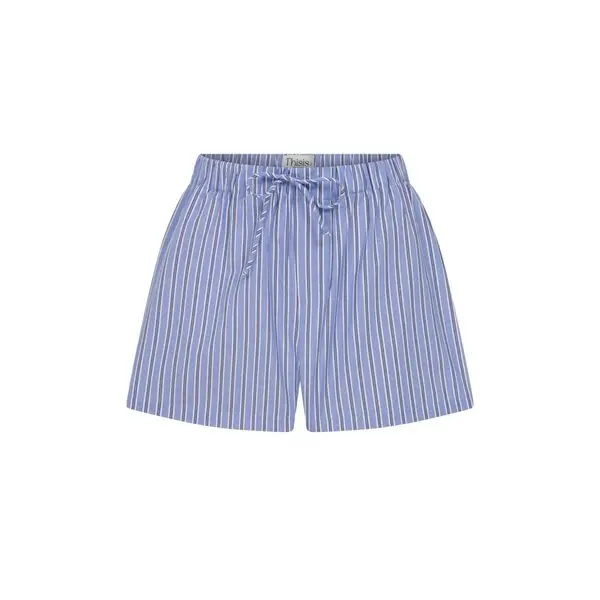 THISISU COLLECTION Blue / White Skyline Stripes Short Relaxed Fit Striped Cotton Short - Blue/white