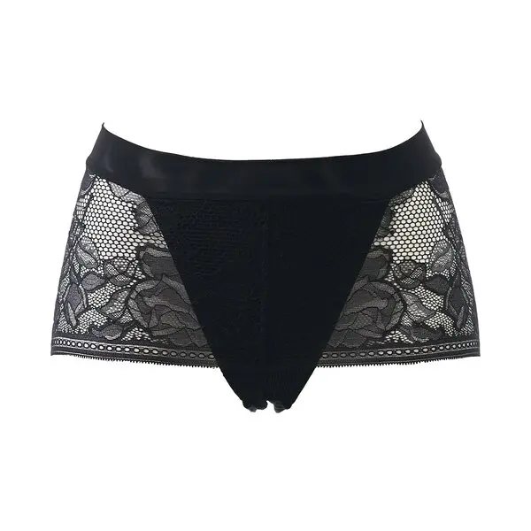 AROMATIQUE Ribbed Silk Maxi Panty With Lace – Breathable, Hypoallergenic Comfort - Black