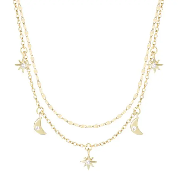 KAMARIA Moon & Stars Celestial Double Layering Necklace - Gold