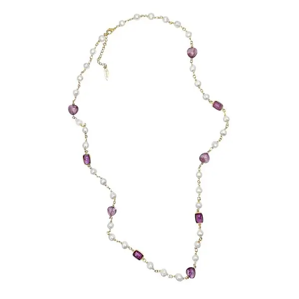 FARRA Freshwater Pearls With Amethyst Long Necklace - White