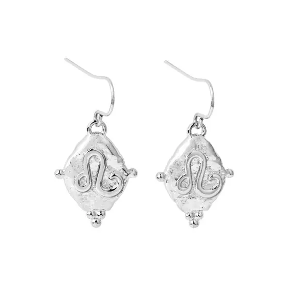 SEVEN SAINTS Leo Vintage-style Dangle Earrings, White Rhodium Plated - Silver