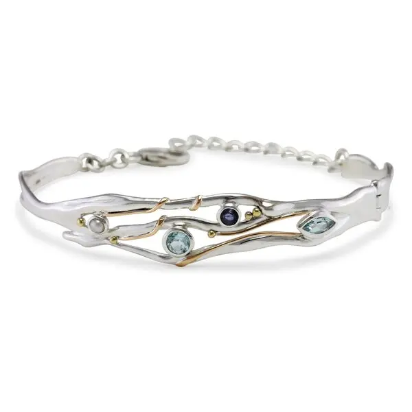 ISLA SILVER Blue Topaz, Iolite & Freshwater Pearl Sterling Adjustable Bracelet - Silver