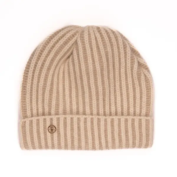BEL CASHMERE Neutrals Knitted Cashmere Hat Ivory And Beige - Beige/white