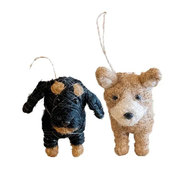 Likhâ Brown / Black Corgi & Dachshund Duo Ornat Set – Handmade Coco Coir Dog Décor - Brown/black
