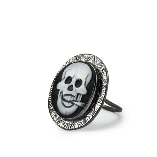 VINTOUCH ITALY Black / Silver Rocker Skull Cameo Ring - Black/silver